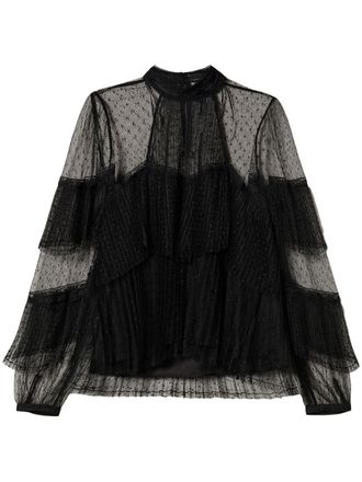 Twin-Set blouse en tulle à volants - Noir