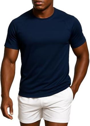LEIF NELSON T-shirt de sport respirant pour homme avec manches raglan, séchage rapide et léger, pour lentraînement, le fitness, la course, lextérieur, bleu foncé,