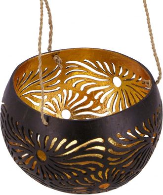 Guru Shop Kokosnuss Teelicht zum Hängen, Dekotopf - Modell 5, 9x11x11 cm