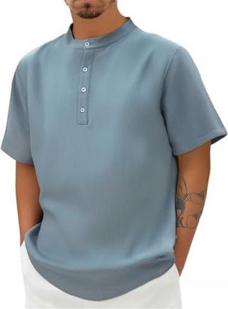 Generic Chemise en lin pour homme - Chemise d&eacute;t&eacute; d&eacute;contract&eacute;e - Chemise d&eacute;t&eacute; en lin - Chemise de loisirs - Chemise de plage l&eacute;g&egrave;re &eacute;l&eacute;gante - Chemise de vacan