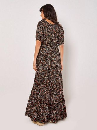 Apricot Maxikleid Gebl&uuml;mtes Paisley-Maxikleid mit elastischen Details