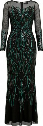 Goddiva Maxikleid Long Sleeve Sequin Flame Maxi Langes Kleid, Samt, Rundhals