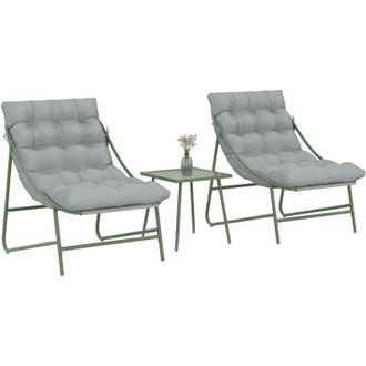 OUTSUNNY Ensemble bistrot de jardin - Outsunny - 2 chaises, table basse et coussins - m&eacute;tal - 3 pi&egrave;ces - gris clair