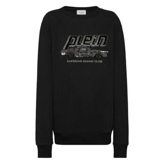 Philipp Plein Femme, Sweatshirts et sweats &agrave; capuche, Noir, Taille: 42 FR Pullover Round Neck LS Cars Racing