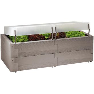 Juwel jardini&egrave;re sur&eacute;lev&eacute;e Timber + deux auvents thermiques 130 x 60 x 52 cm bac &agrave; fleurs