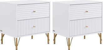 Vente-Unique Lot de 2 Tables de Chevet 2 tiroirs - Blanc - LOUREO