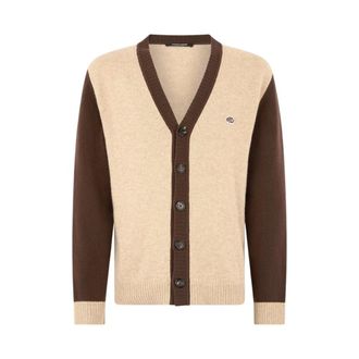 Roberto Cavalli Homme, Pulls, Brun, Taille: M Monogramme Laine Cachemire Cardigan Col V