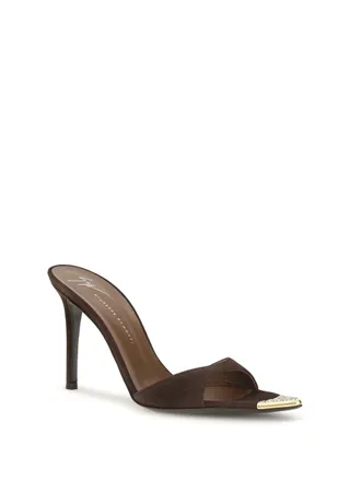 Giuseppe Zanotti Womens Mules Sandals Intrigo Jewelry Black Calf Leather