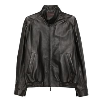 Emporio Armani Leder Blouson Jacke - - Jackets - Herren - Schwarzk - L