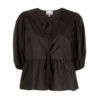 Ganni Femme, Blouses et Chemises, Noir, Taille: 38 FR Blouse &agrave; et Bas Peplum en Popeline de Coton