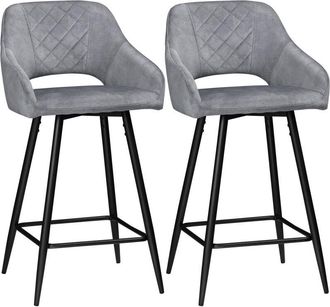 HOMCOM Homcom - Lot de 2 tabourets de bar design Chesterfield dossier ajouré effet capitonné piètement acier effilé noir velours gris