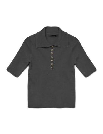 Vero Moda Vmmarina 2/4 Poloneck Pullover Noos Pull, Gris fonc&eacute; m&eacute;lang&eacute;, L Femmes