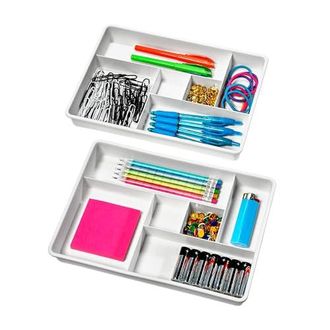 Madesmart Zweiteiliger Schubladen-Organizer, Weiß, 12 Fächer, hält Gegenstände in einer Vielzahl von Größen, leicht zu reinigen, BPA-frei, 27,31 x 19,05 x 6,6 c