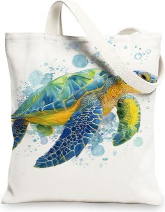 Generic Sacs fourre-tout en toile motif tortue, sacs r&eacute;utilisables &agrave; motif color&eacute; de loc&eacute;an sauvage, sacs artistiques respectueux de lenvironnement, l&eacute;gers et