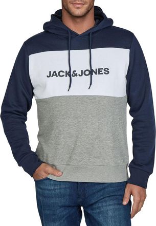 Jack & Jones Hoodie Herren mit Druck JWHLOGO Blocking Regular Fit Plus Size Kapuzenpullover Pullover, Größe:4XL, Farbe:Navy Blazer