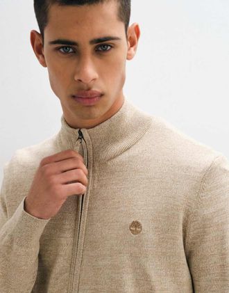 Timberland Pullover aus Baumwolle mit durchgehendem Rei&szlig;verschluss in hellem Hafermeliert-Neutral