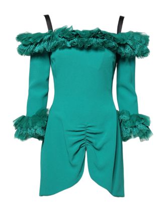 Dolce & Gabbana Womens Green Lace Off Shoulder Sheath Mini Dress