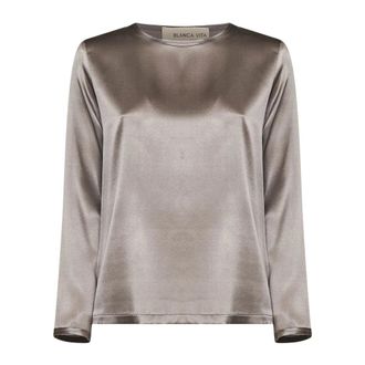 Blanca Vita Runder Kragen Seidenbluse - - Blouses & Shirts - Damen - Beige - M