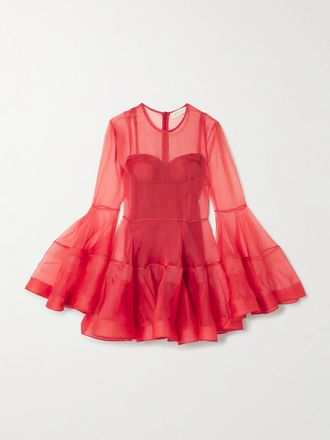 Zimmermann Mini-robe En Tulle De Soie Rebellion Lantern - Rouge