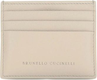 Brunello Cucinelli Femme, Accessoires, Beige, Taille: ONE Size Porte-cartes en cuir grain&eacute;
