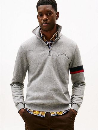 Tommy Hilfiger Pull à logo gaufré et zip quart de longueur