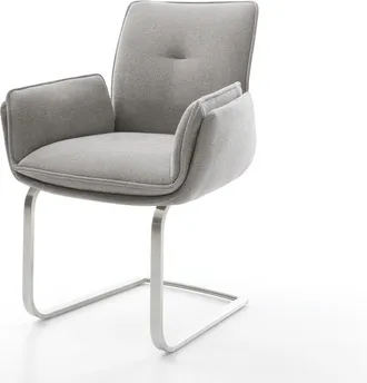 DELIFE Freischwinger Nela-Flex Strukturstoff Soft Grau Freischwinger flach Edelstahl, Esszimmerst&uuml;hle