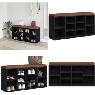 vidaXL Banc &agrave; chaussures Noir 103x30x48 cm Bois ding&eacute;nierie - Banc Chaussure - Meuble Rangement - Banc Coffre - Organisation Chaussures - Rangement