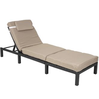 Mendler Poly-Rattan Sonnenliege HWC-A51, Relaxliege Gartenliege Liege Premium - anthrazit, Kissen Creme