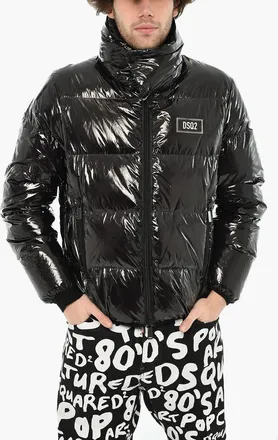 Dsquared2 Gl&auml;nzende Nylon-Daunenjacken mit Monogramm Dsquared2