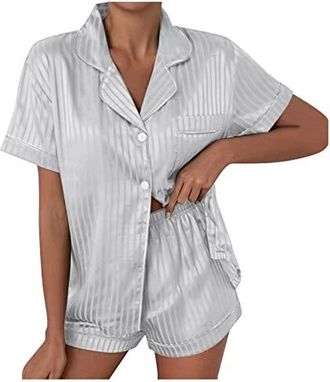 Generic Pyjama Short Femme Satin 2 Pcs Set Pyjamas Printemps Lingerie Nightwear Pas Cher Adulte Confortable Ensemble Pijamas Shirt Manches Courtes Shorts Tenu