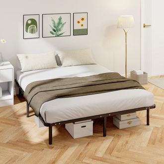 HOMCOM Bettrahmen 160 x 190 cm, 2-Personen-Bett aus Massivholz mit Lattenrost und Fußteil, 26 cm hoch mit Stauraum darunter, kein Federkern erforderlich, ein