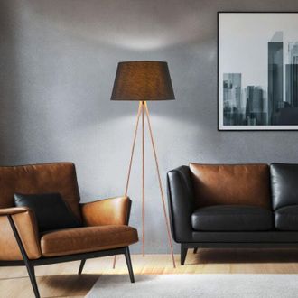 Globo Lighting Globo Lighting - Stehlampe Wohnzimmerleuchte Standlampe Stehleuchte Stativlampe, Metall kupfer, Textil schwarz, 1x E27, DxH 60 x 154,5 cm