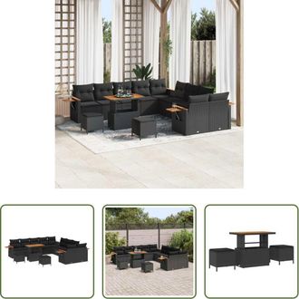 vidaXL vidaXL Modulares Sofa - Gartensofa-set mit Kissen 17 pcs Schwarz Poly-Rattan