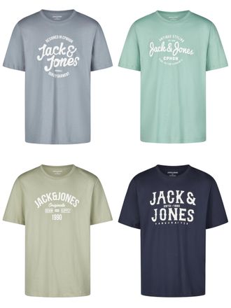 Jack & Jones Tshirt Herren Regular Fit JJLINO 4er Pack Set Pack Rundhals Kurzarm Sommer Tee Shirt Print, Gr&ouml;&szlig;e:XL, Farbe:Pack 1
