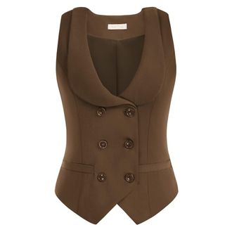 Belle Poque Damen Plus Size Steampunk Vintage Jacke & Weste Anzug Dunkelbraun XXL