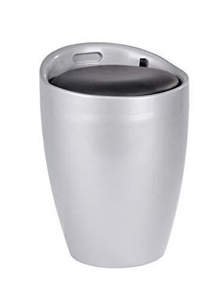 WENKO Badhocker Candy Silber, schöne Sitzgelegenheit, Hocker mit Stauraum für das Badezimmer und Wohnzimmer, integrierter Wäschesammler, ABS-Kunststoff, BPA