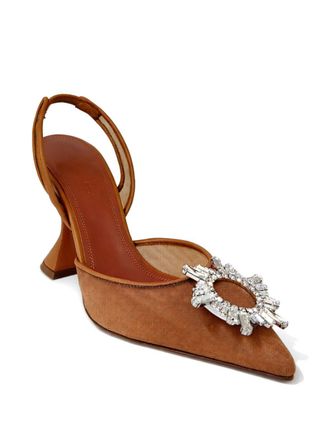 Amina Muaddi Womens Pumps Begum Mesh Sling 95 Beige High Heel Shoes