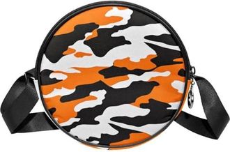 Generic Circle Sac &agrave; bandouli&egrave;re pour femme, petit sac &agrave; bandouli&egrave;re orange camouflage, sac &agrave; dos avec fermeture &eacute;clair, bretelles r&eacute;glables, sac &agrave; main rond 
