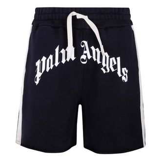 Palm Angels Homme, Shorts, Noir, Taille: M Curved Logo Track Sweatshorts