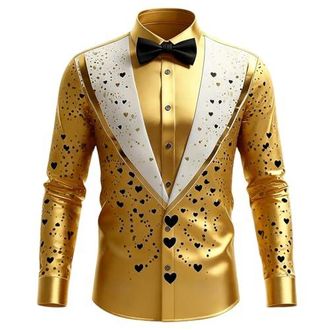 Generico Chemise de Saint-Valentin pour homme &agrave; manches longues coupe slim sans repassage amusante avec coeur imprim&eacute; en 3D Chemise &agrave; manches longues avec bout