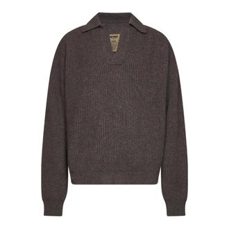 Uma Wang Rippstrick-Pullover mit Polokragen und V-Ausschnitt - - Knitwear - Herren - Braun - S