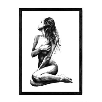 Nacnic Poster Erotik Lateral Blatt 3 mit sinnlichen Bildern des weiblichen K&ouml;rpers gezogen. Innendekoration mit erotischen Illustrationen. A3