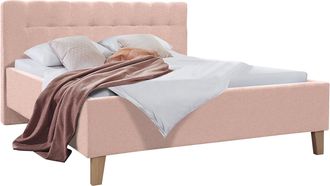 Ars Natura home24 Polsterbett Woodlake I 140 x 200cm Webstoff Mavie Arancione mit Stauraum Eiche