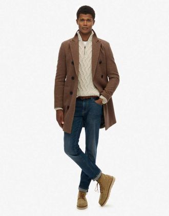 Superdry Merchant - Manteau de ville &agrave; chevrons - Marron camel-Brown