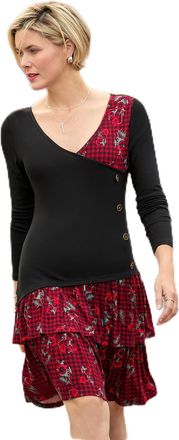 Joe Browns Maxikleid mit Blumenmuster, breite &Auml;rmel, Knopfleiste, Schwarz, 44