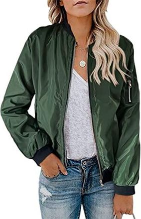 Minetom Blouson Bomber Femme Manteau Mince Biker Moto Zipper Court Veste Printemps Été Blouson Court Zipper Jacket Poches Outwear A Vert XS