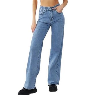 Generic Jean pour femme Baggy Jambes droites Style Vintage Taille haute Coupe droite Jambe large Grande taille Coupe droite Tendance Jambes larges D&eacute;contract&eacute;