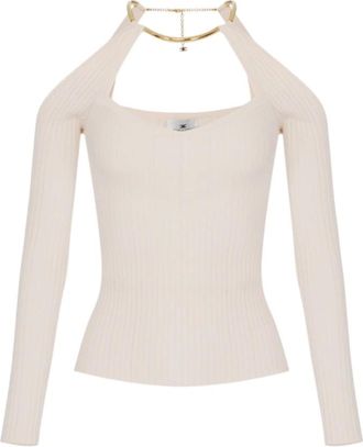 Elisabetta Franchi Femme, Pulls, Beige, Taille: 40 FR Maille &agrave; col rond