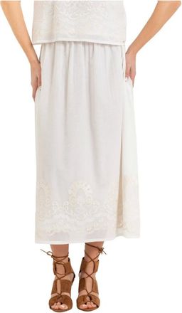 Kocca Femme, Jupes, Blanc, Taille: 36 FR Jupe Midi en Coton Brod&eacute;