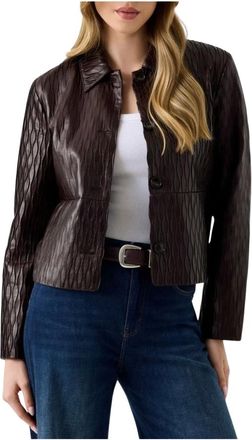 Guess Femme, Vestes, Brun, Taille: 38 FR Veste en PU Walker Wave Pliss&eacute;e